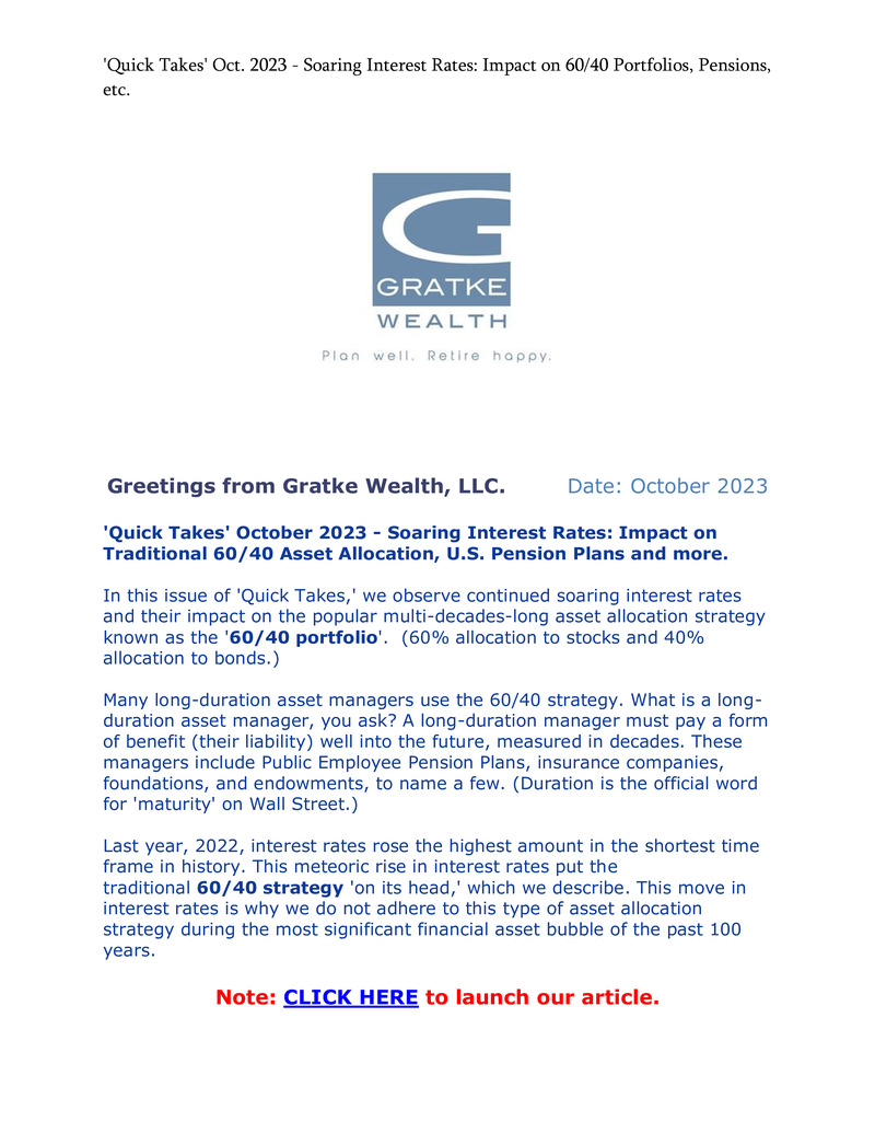 'Quick Takes' Oct. 2023 - Soaring Interest Rates: Impact on 60/40 ...